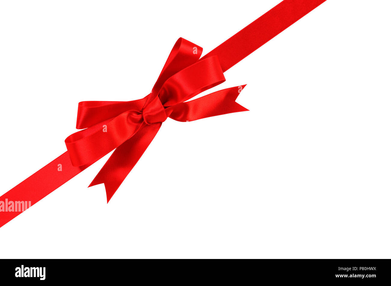 Diagonal red gift bow and ribbon isolated on white background Stock ...