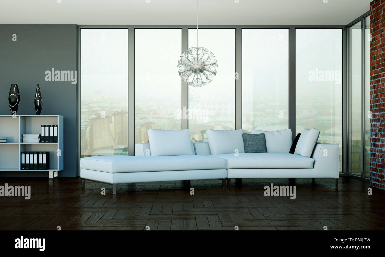 Interior design modern bright room with white sofa Stock Photo - Alamy