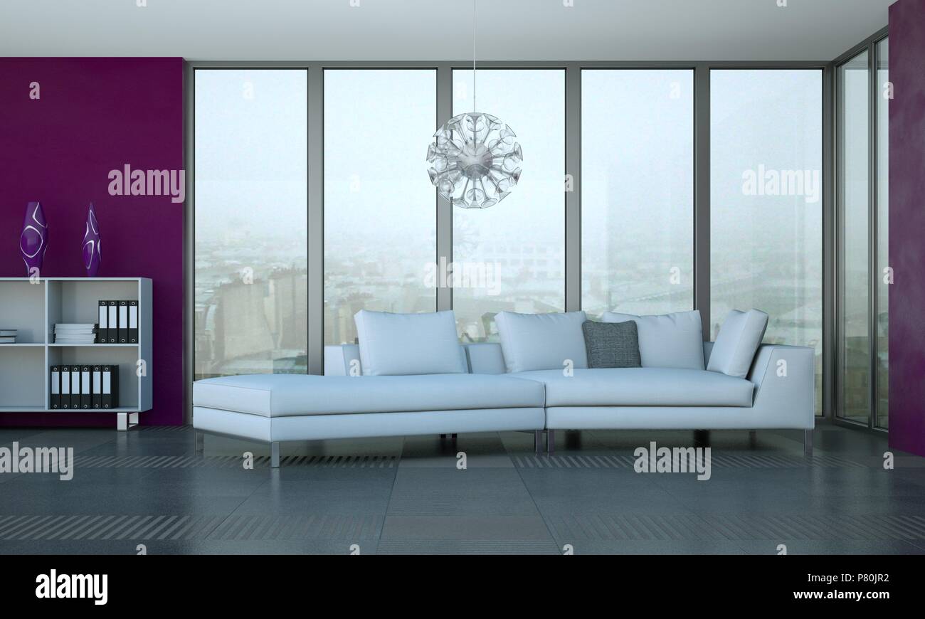 Interior design modern bright room with white sofa Stock Photo - Alamy