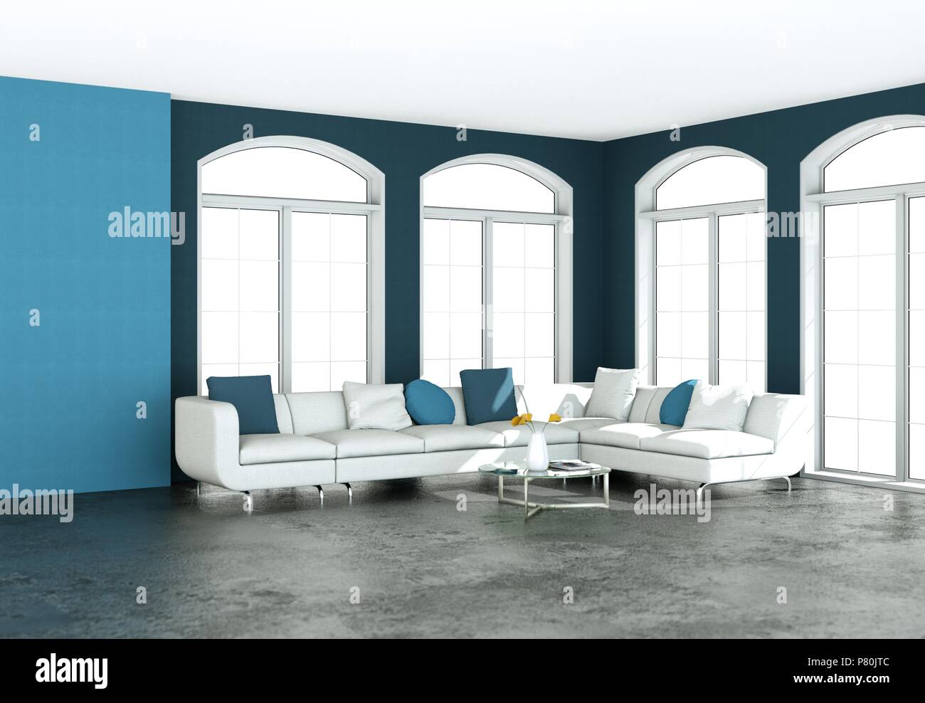 Interior design modern bright room with white sofa Stock Photo - Alamy