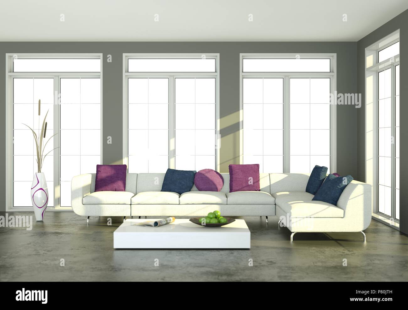 Interior design modern bright room with white sofa Stock Photo - Alamy
