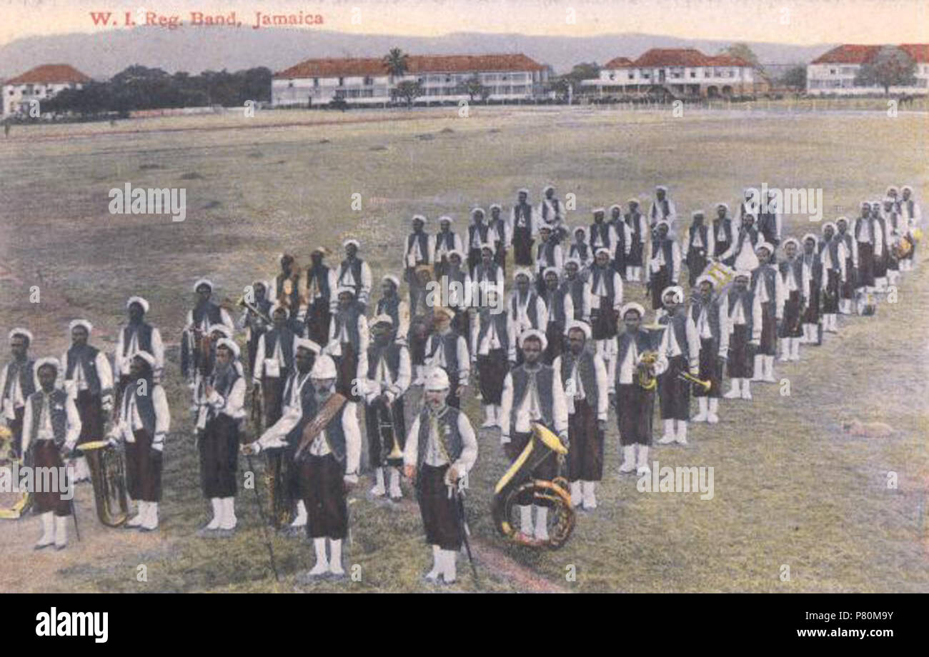 English: Regimental Band, Jamaica, 1907 . 1907 328 Regimental Band ...