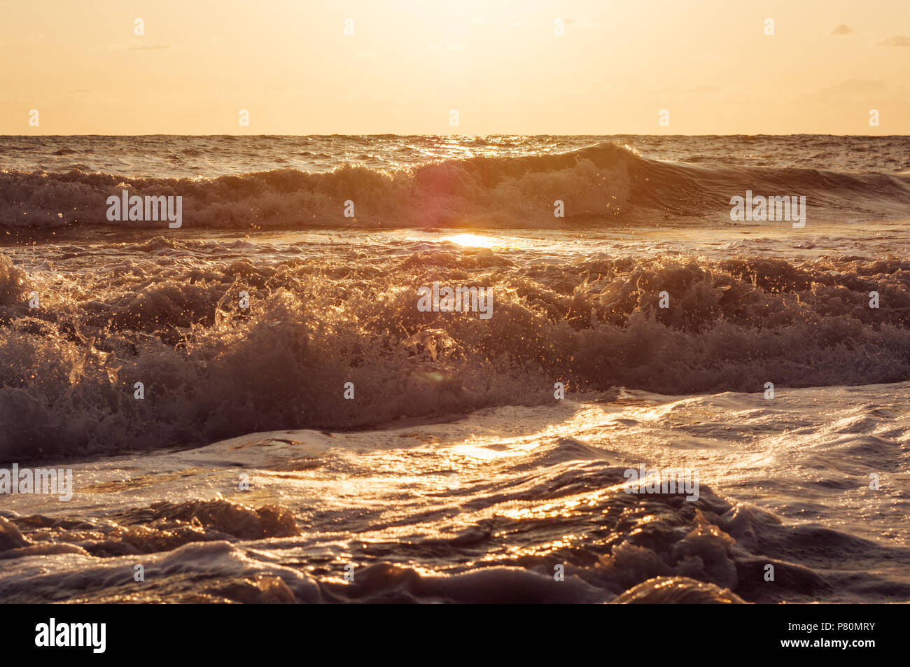 Summer sea sunset, the sun, waves and clouds, beautiful dramatic ...