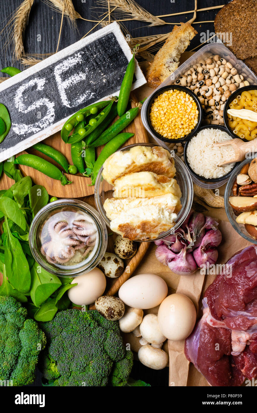 Natural products and ingredients containing selenium as octopus, bread ...