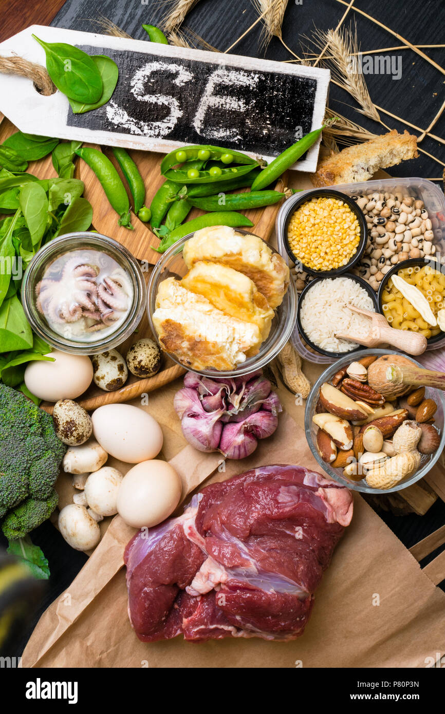 Natural products and ingredients containing selenium as octopus, bread ...