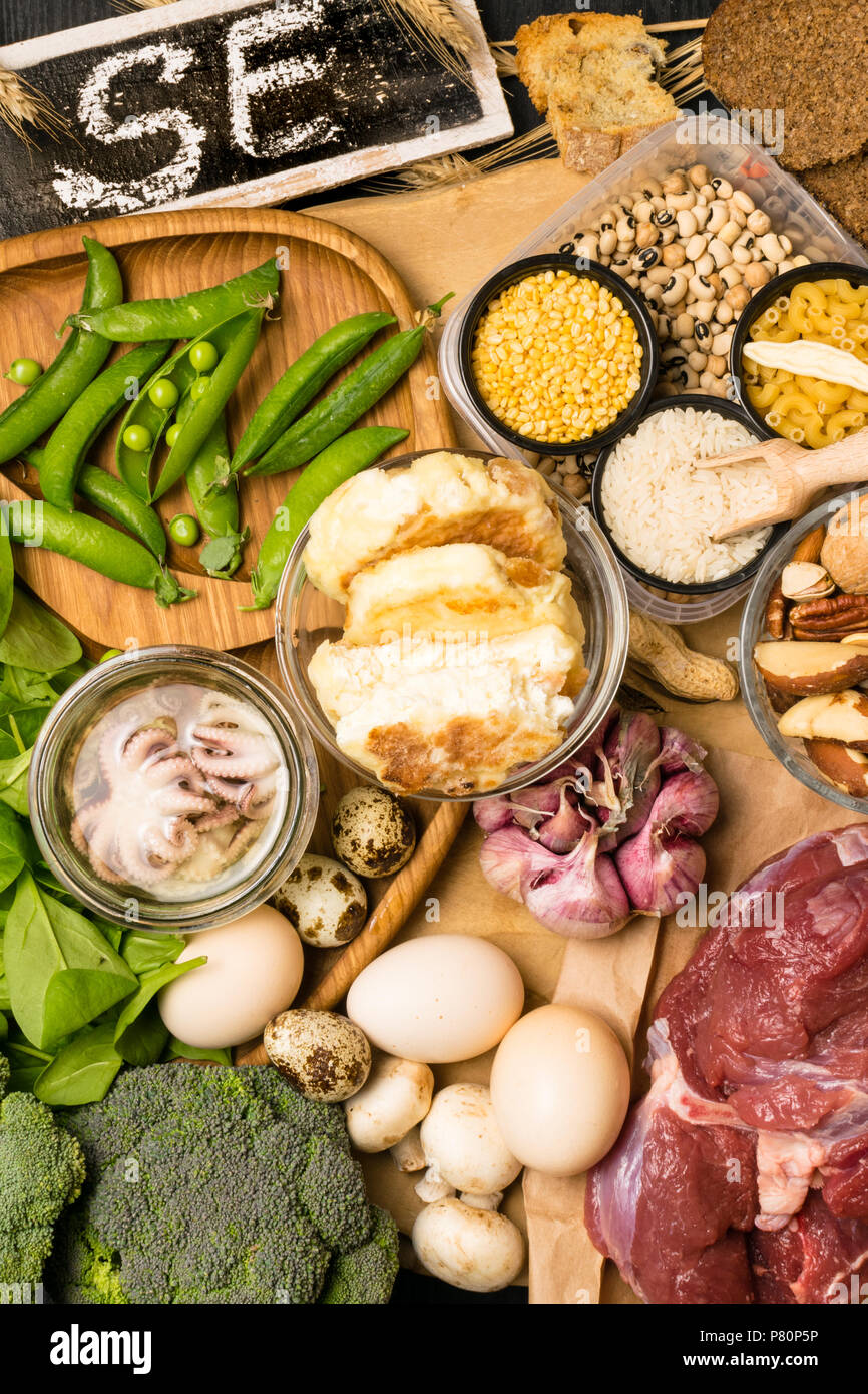 Natural products and ingredients containing selenium as octopus, bread ...