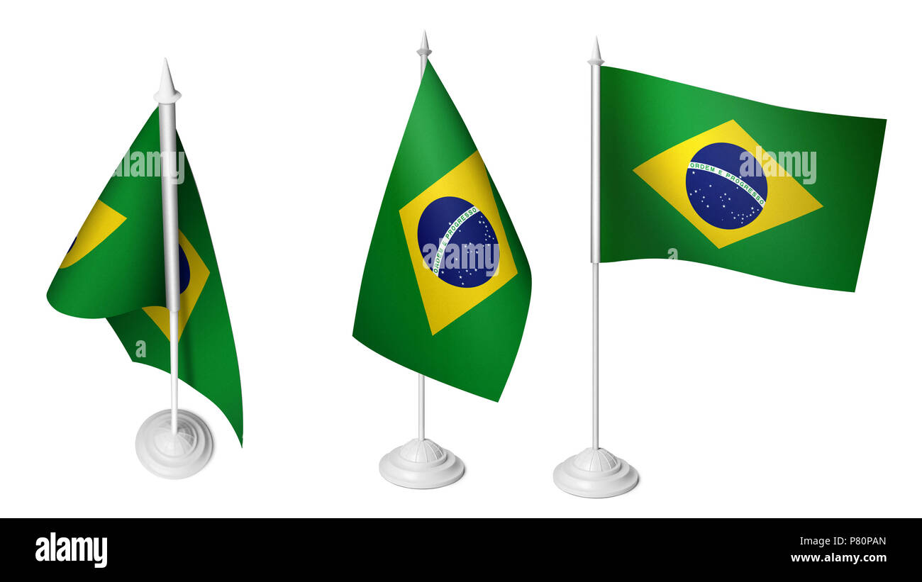 Isolated 3 Small Brazil Flag waving 3d Realistic Brazil fabric photo ...