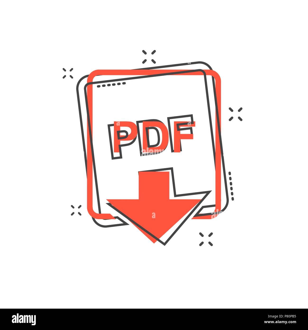 Cartoon PDF file icon in comic style. PDF download sign illustration ...