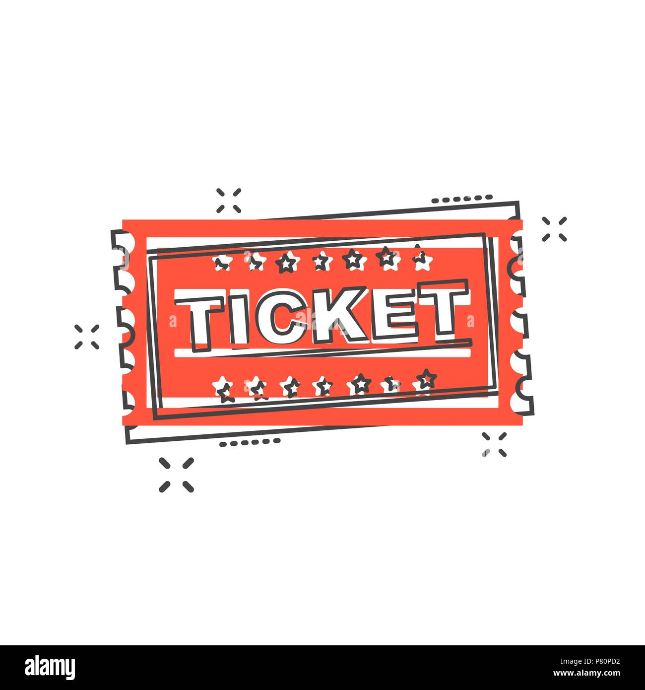 Cartoon ticket icon in comic style. Admit one illustration pictogram ...