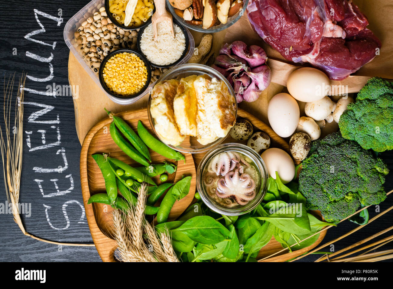 Natural products and ingredients containing selenium as octopus, bread ...