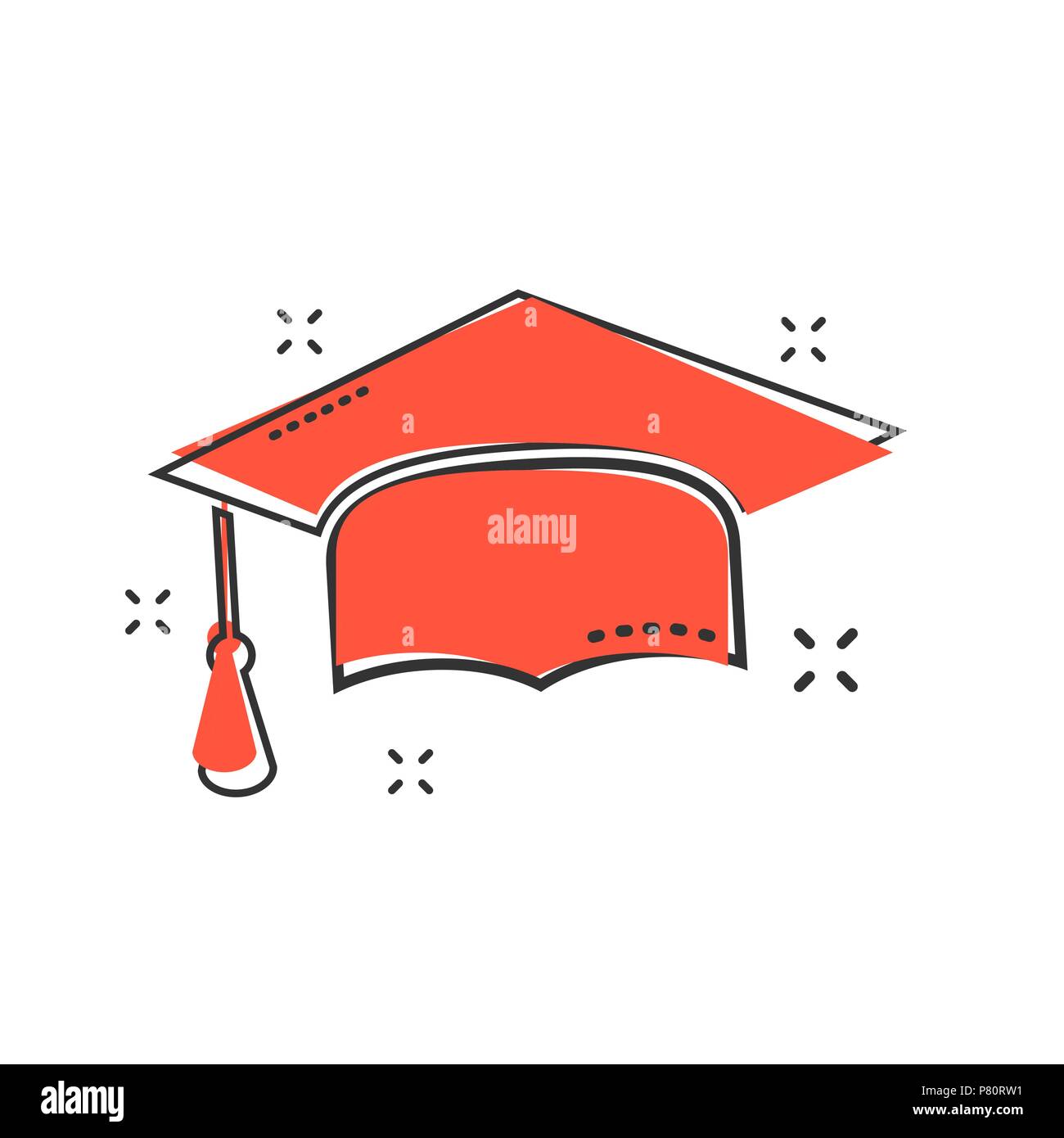 Cartoon graduation cap icon in comic style. Finish education sign ...