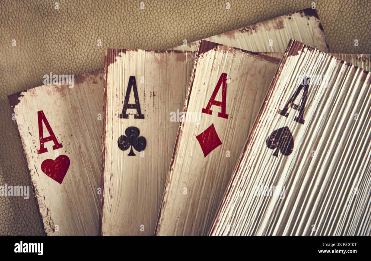 Wooden playing cards aces for decoration Stock Photo - Alamy