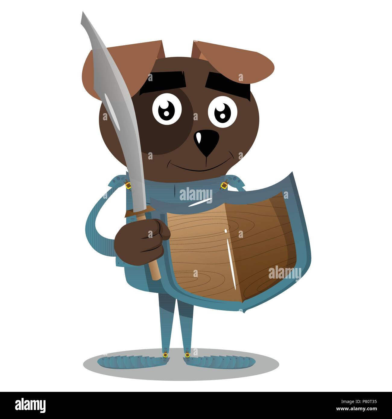 Cartoon illustrated brave dog knight in armor. Vector cartoon character ...