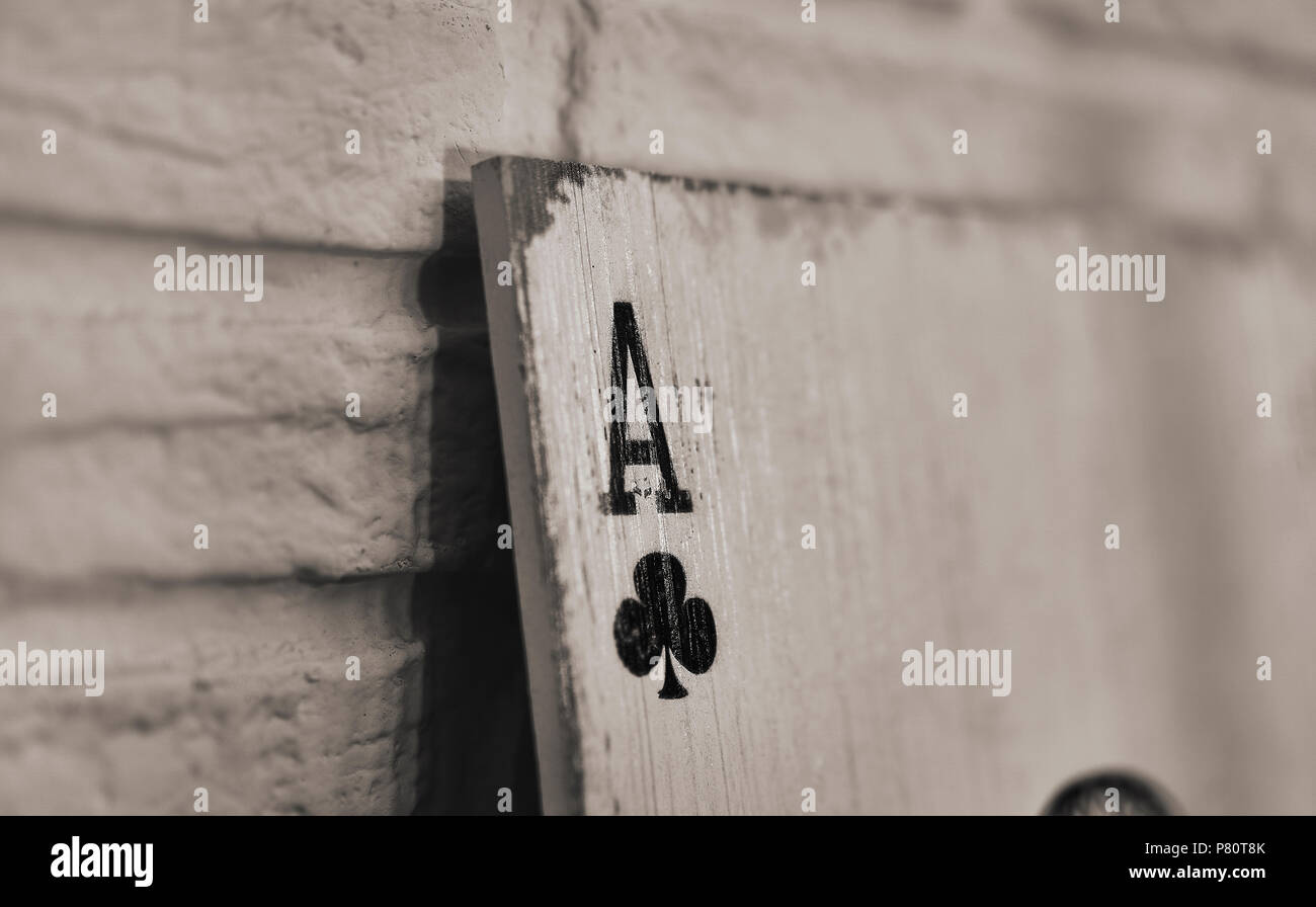 Wooden playing cards aces for decoration Stock Photo - Alamy