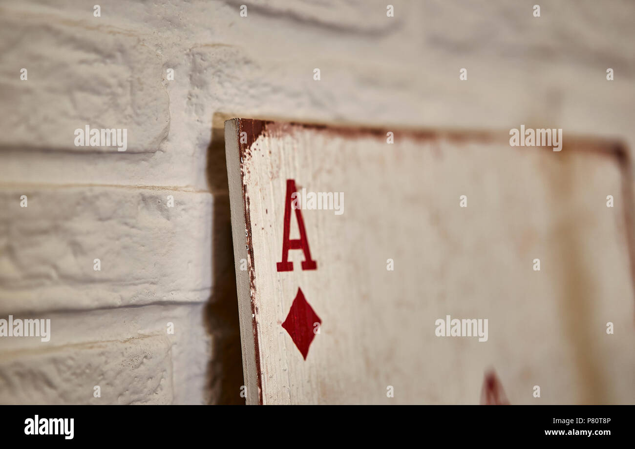 Wooden playing cards aces for decoration Stock Photo - Alamy