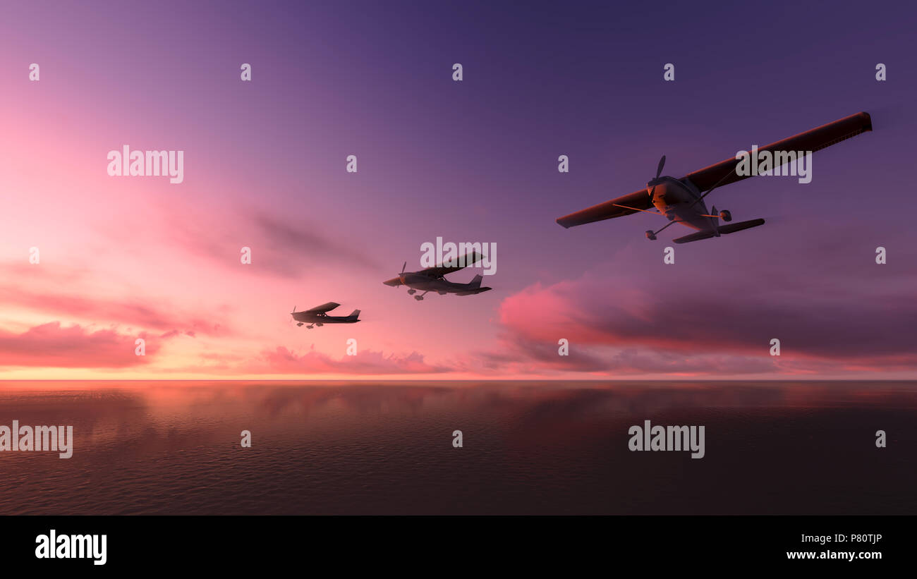The plane was flying over the ocean on sunset Stock Photo - Alamy