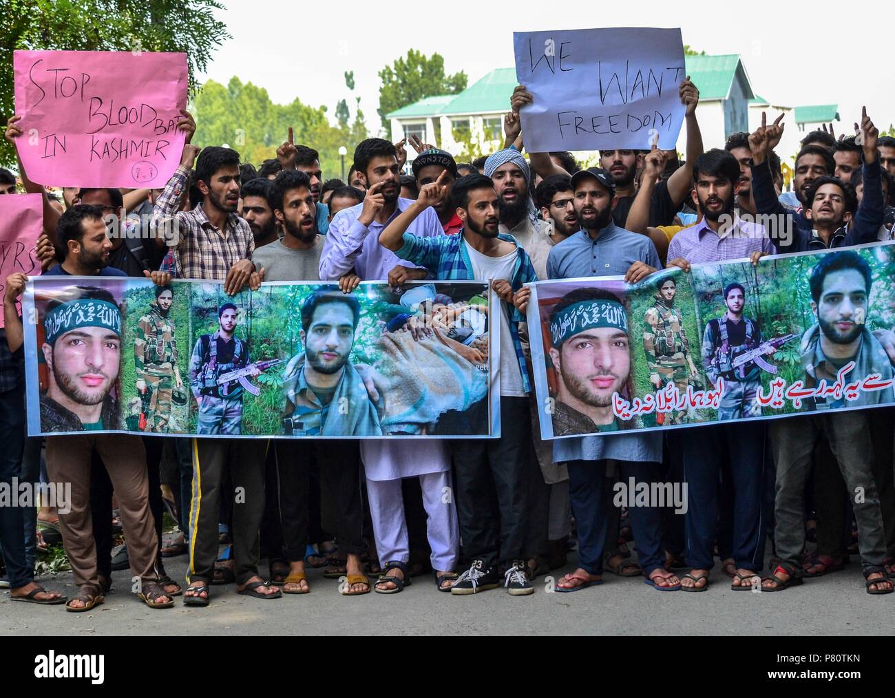 Kashmiri students shout pro- freedom slogans during a protest rally on ...