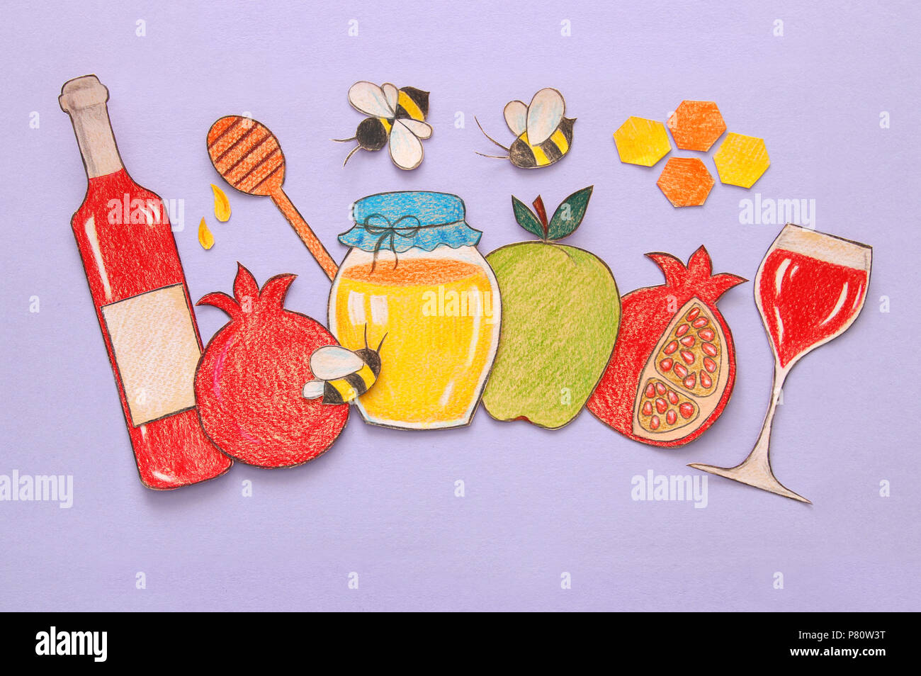 Rosh hashanah (jewish New Year holiday) concept. Traditional symbols ...
