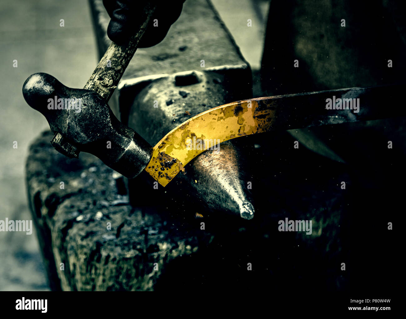 Red hot iron in a forge, working with hot iron, traditional work Stock ...