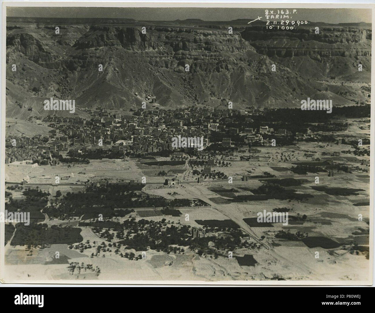 English: Bird's eye view of Tarim in 1929. At the time, Tarim was one ...