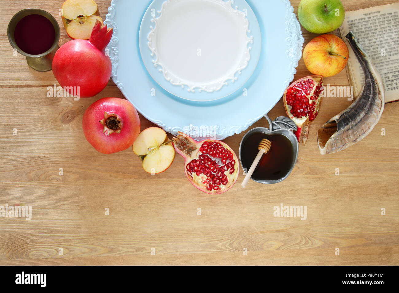 Rosh hashanah (jewish New Year holiday) concept. Traditional symbols ...