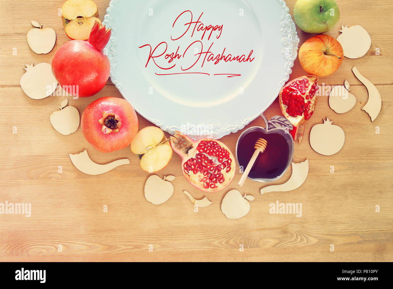 Rosh hashanah (jewish New Year holiday) concept. Traditional symbols ...