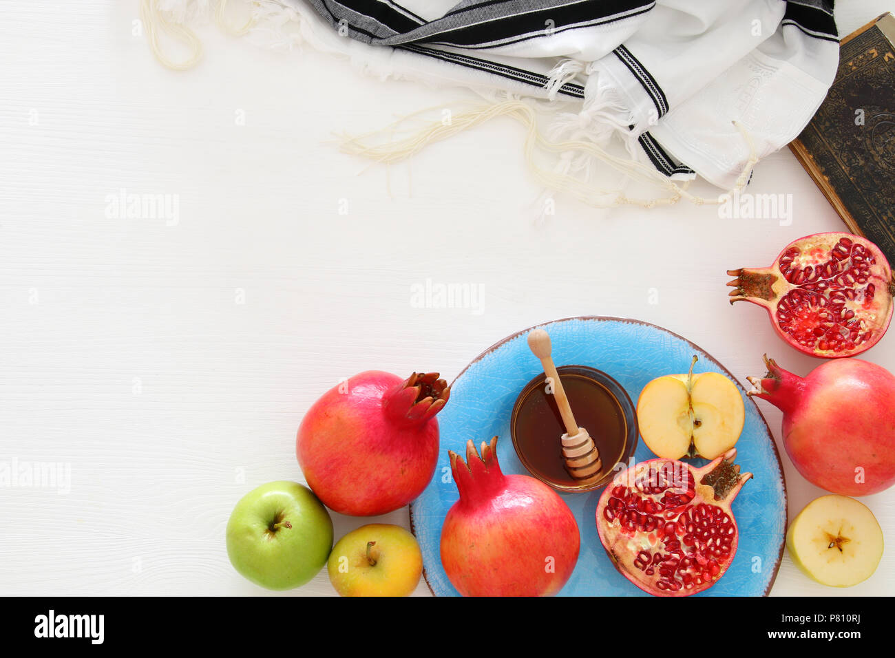 Rosh hashanah (jewish New Year holiday) concept. Traditional symbols ...