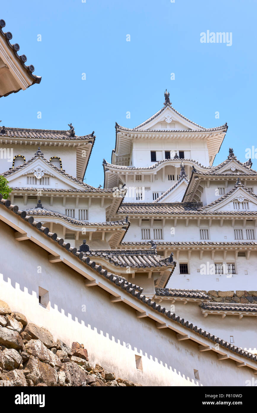 Low angle shot of Himeji Castle exterior, in Hyogo Prefecture, Japan ...