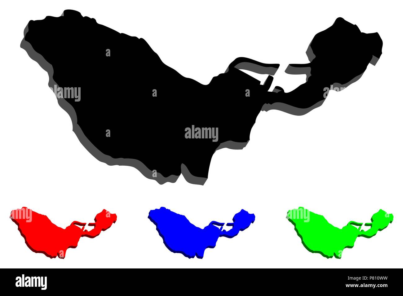 3D map of Ceuta (Spanish autonomous city) - black, red, blue and green ...
