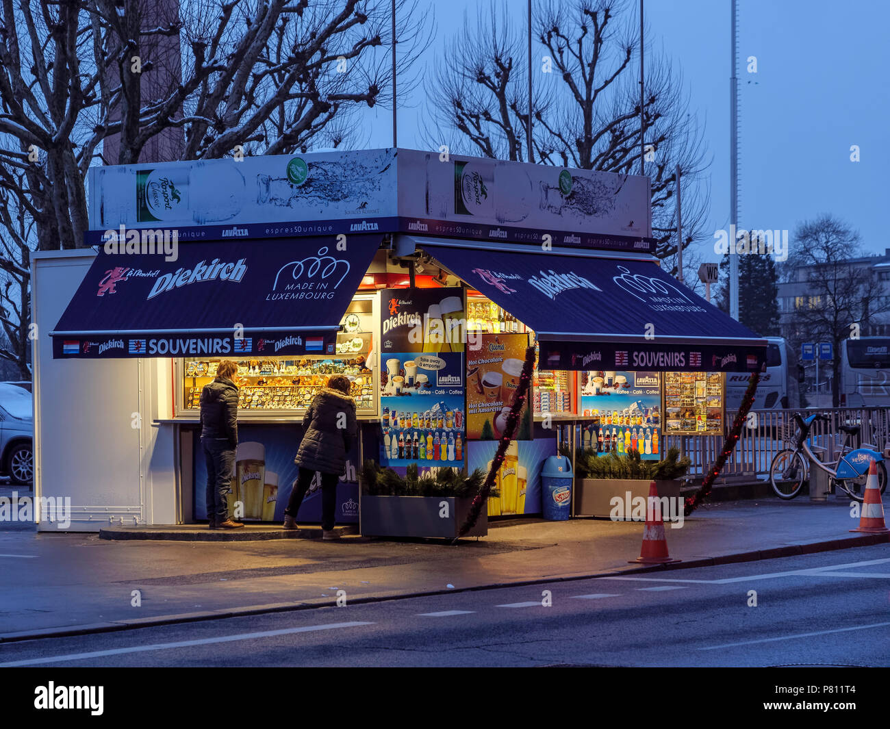 Kiosk at memorial Gëlle Fra aat Place de la Constitutio, Luxembourg ...