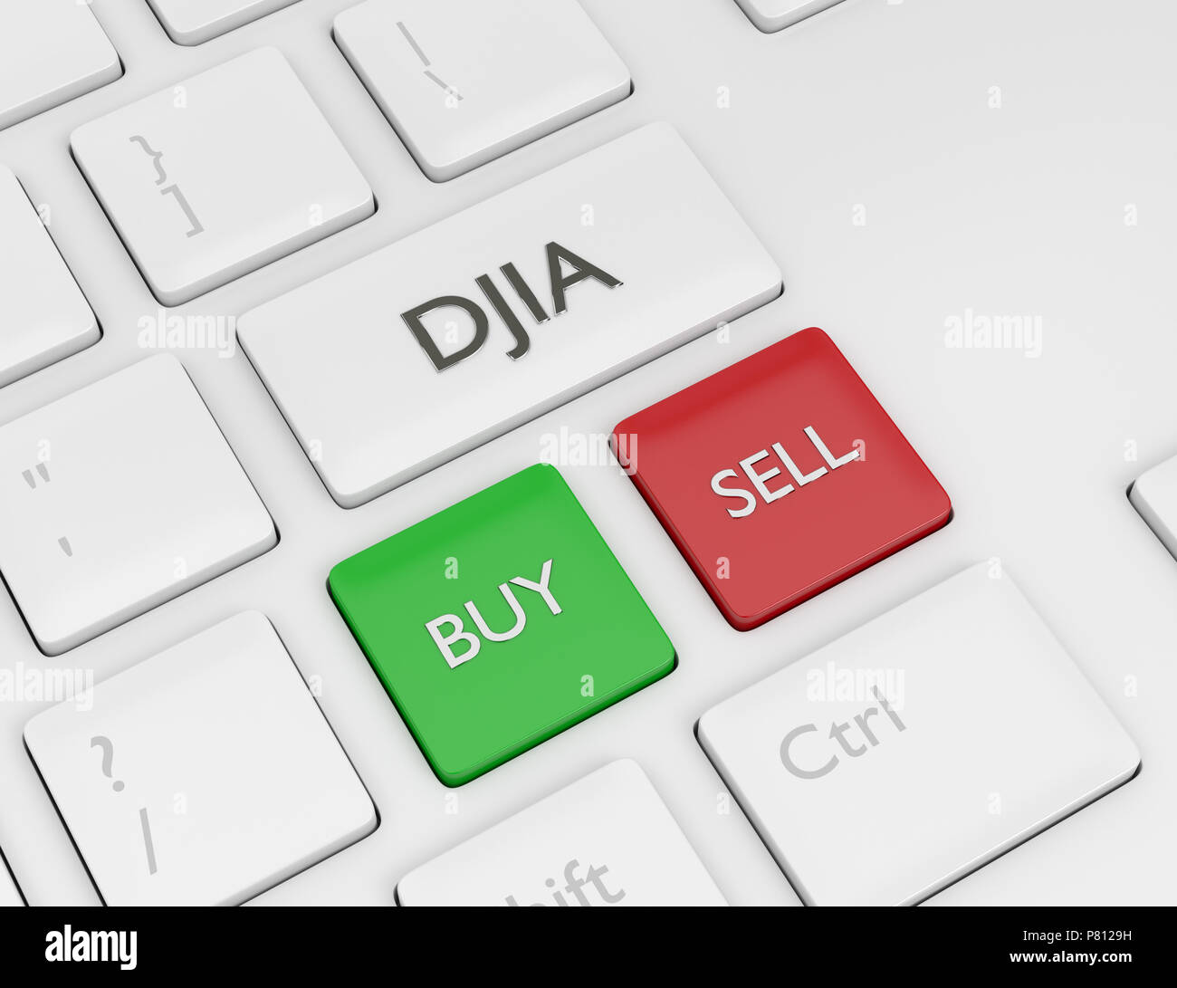 3d render closeup of computer keyboard with DJIA index button. Stock ...