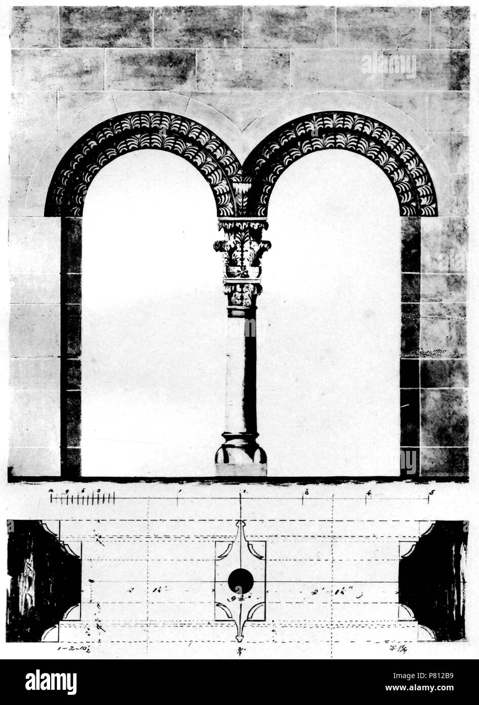 English: Romanesque window. 1887 336 Romanesque window 2 Stock Photo ...