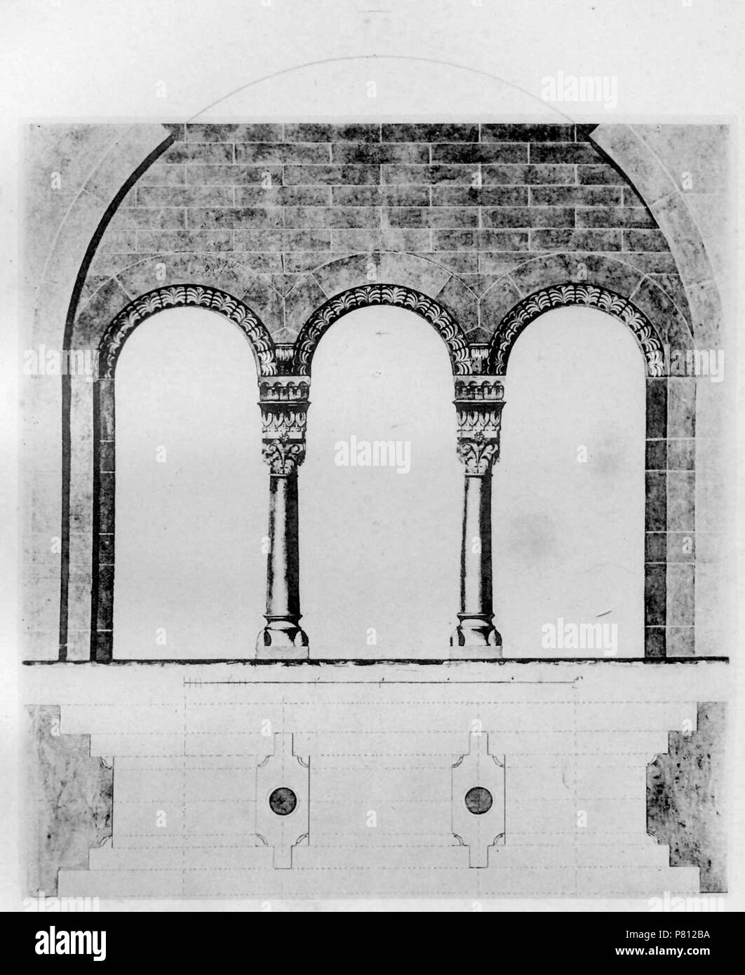 English: Romanesque window. 1887 336 Romanesque window 3 Stock Photo ...