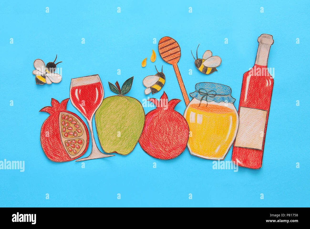 Rosh hashanah (jewish New Year holiday) concept. Traditional symbols ...