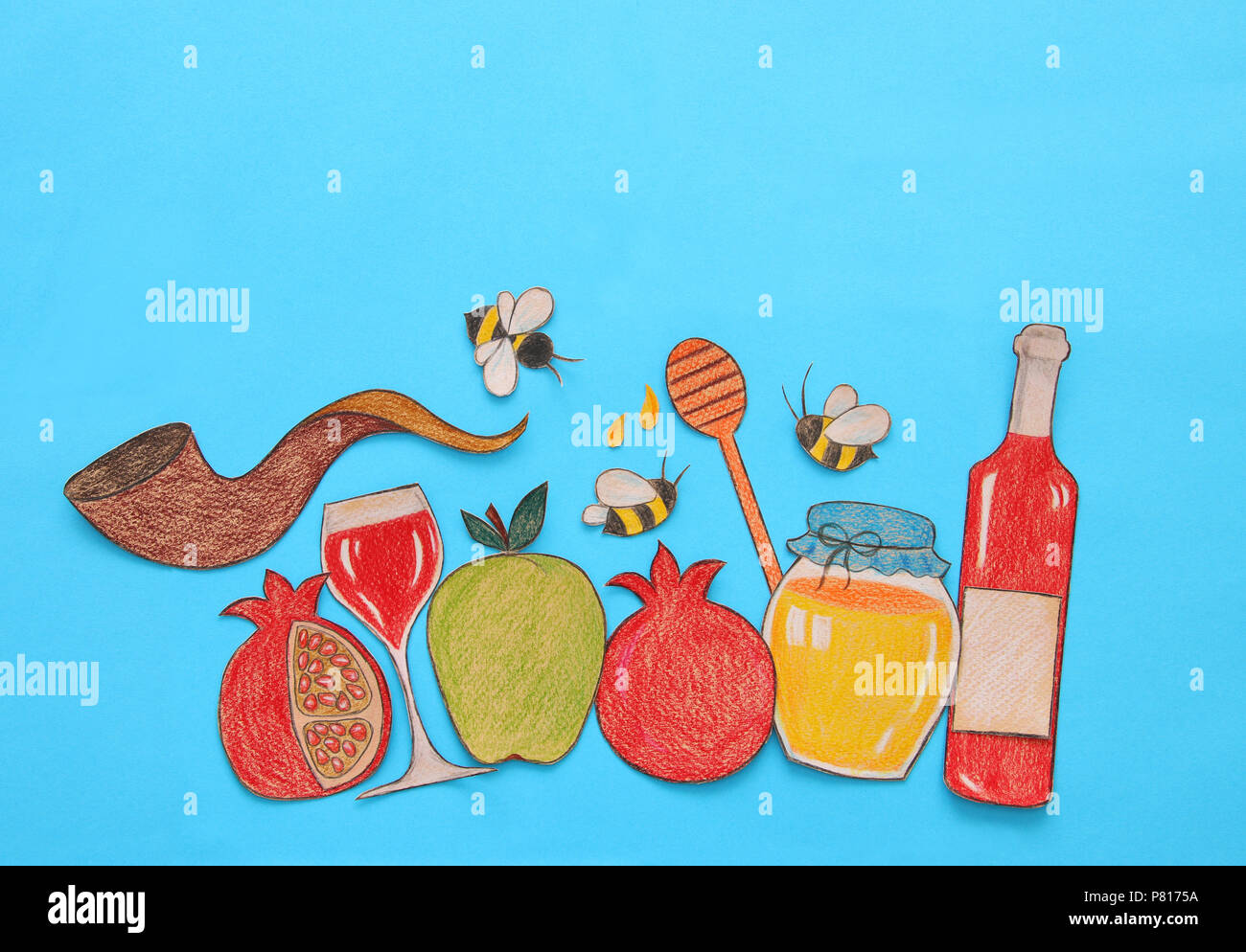 Rosh hashanah (jewish New Year holiday) concept. Traditional symbols ...