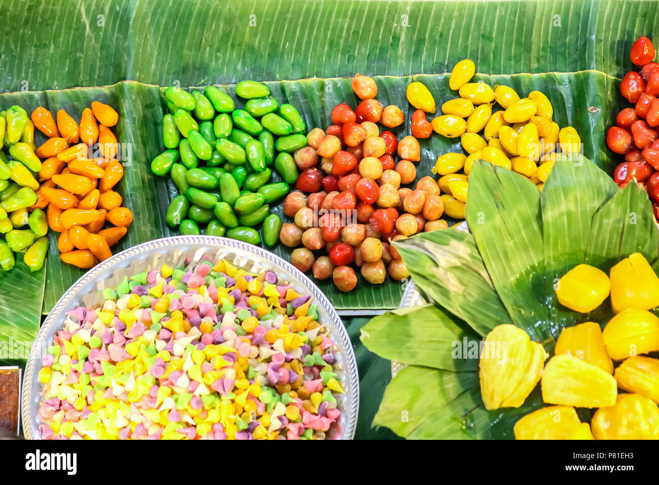 Assortments of traditional thai sweet desserts that are commonly served ...