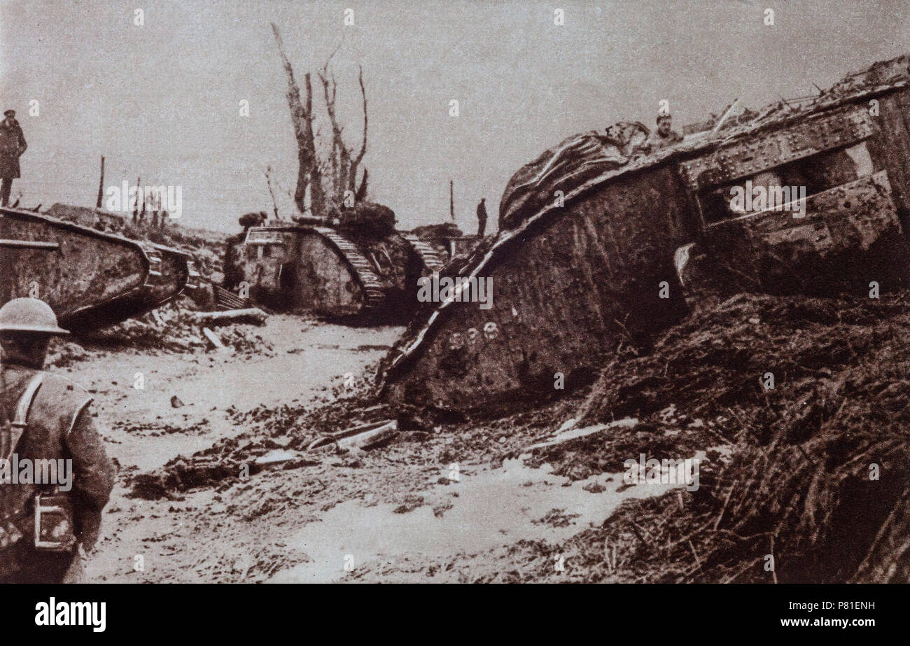 The ruins of tanks following the 1918 Spring Offensive, or ...
