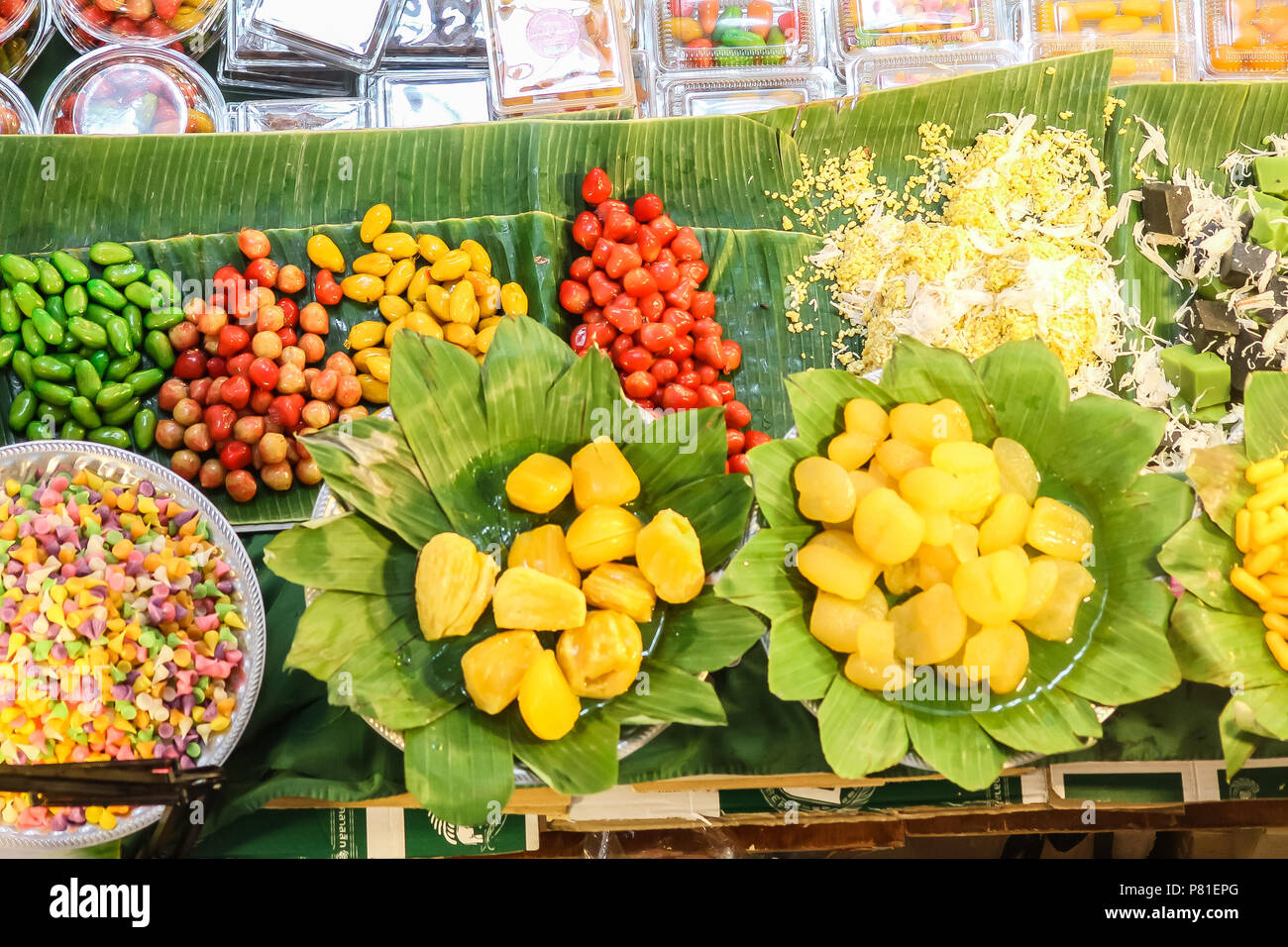 Assortments of traditional thai sweet desserts that are commonly served ...