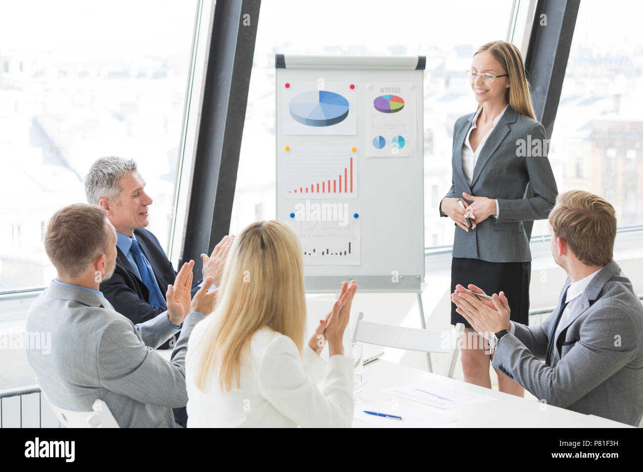 Business people team at presentation working with charts and diargams ...