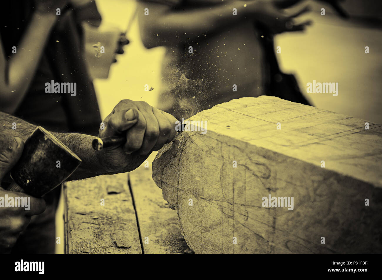 Carving stone, craftsman shaping stone, art and crafts Stock Photo - Alamy