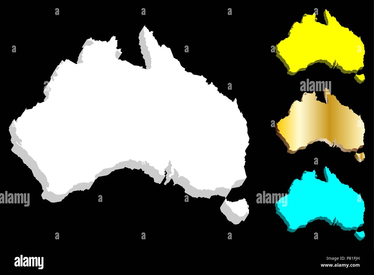 3D map of Australia (Commonwealth of Australia) continent - white, gold ...