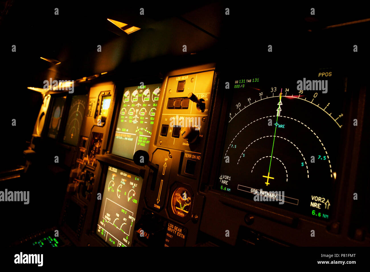 Light from a plane control room in the dark Stock Photo - Alamy
