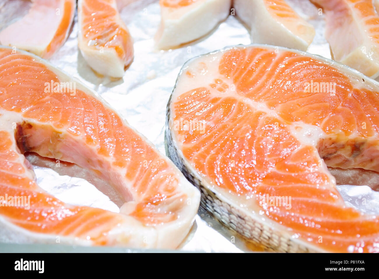 Salmon was cut into pieces Stock Photo - Alamy