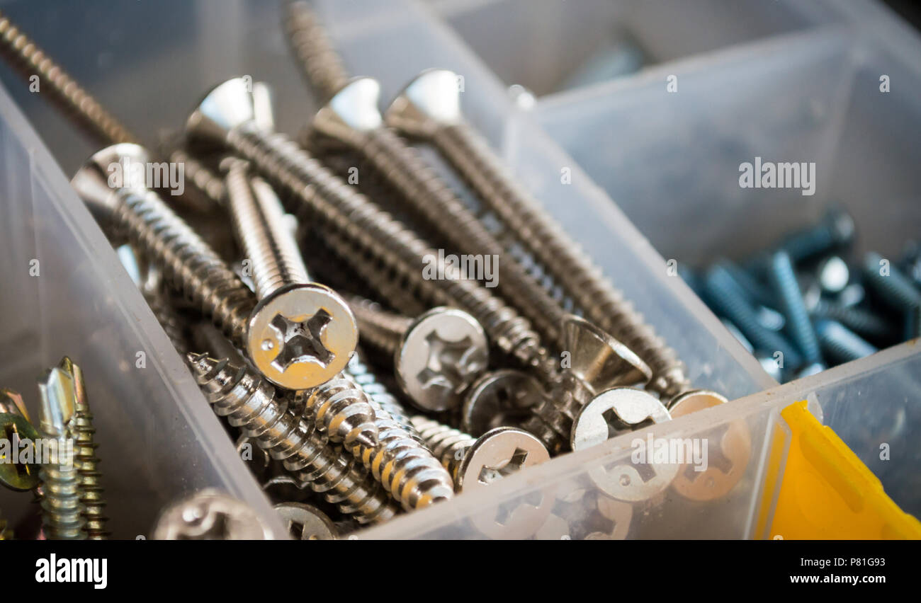 Bolts and screws for technicians in the toolbox Stock Photo - Alamy