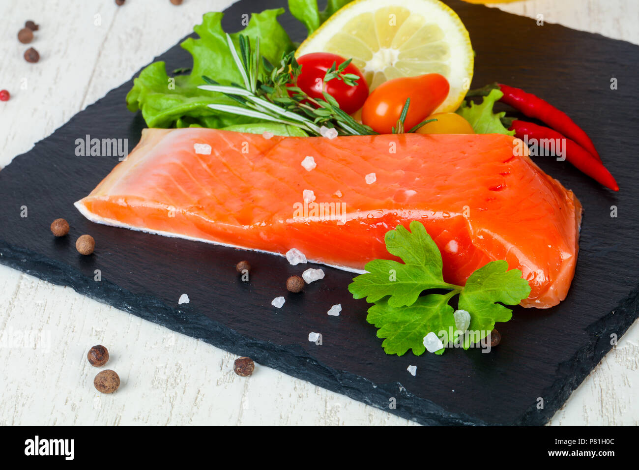Raw trout fillet with salt and spices Stock Photo - Alamy