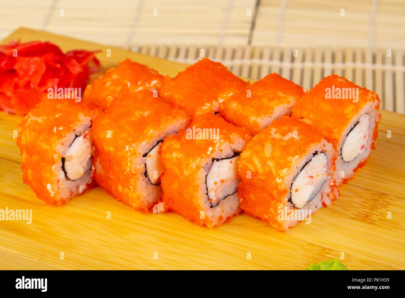 Delicious Tokyo roll with cheese and caviar Stock Photo - Alamy