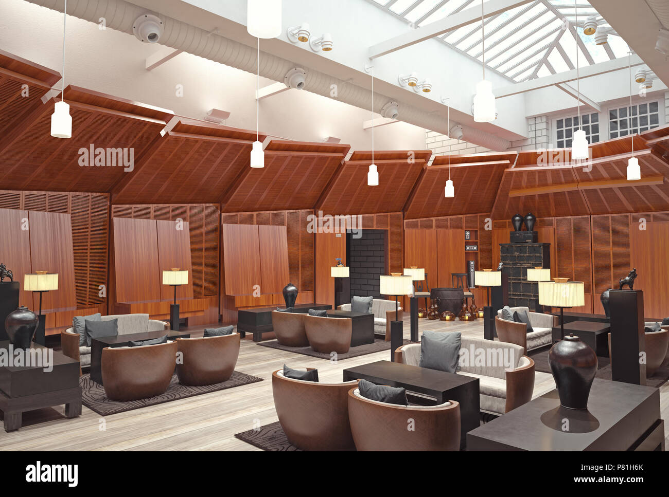 modern lobby restaurant interior. 3d rendering concept Stock Photo - Alamy