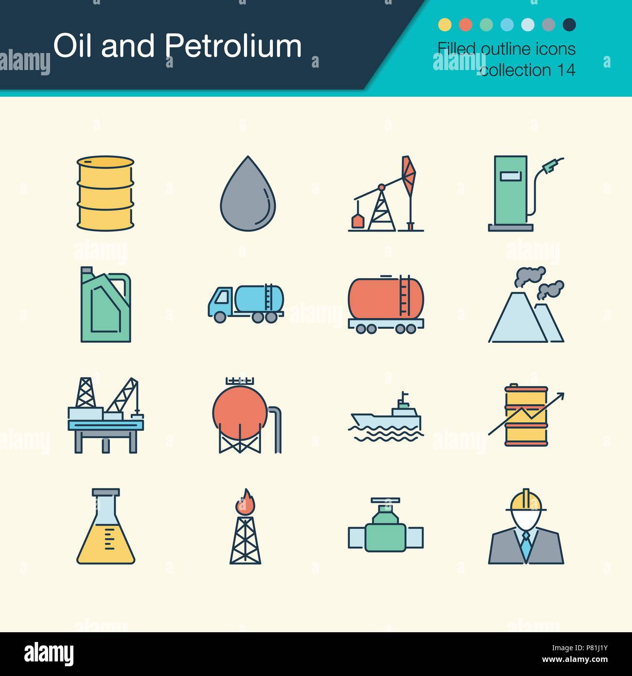 Oil and Petrolium icons. Filled outline design collection 14. For ...