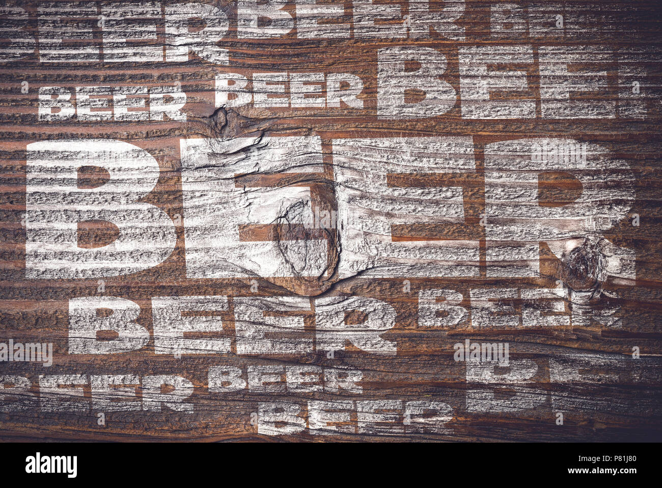 Beer menu on an old wooden plank Stock Photo - Alamy