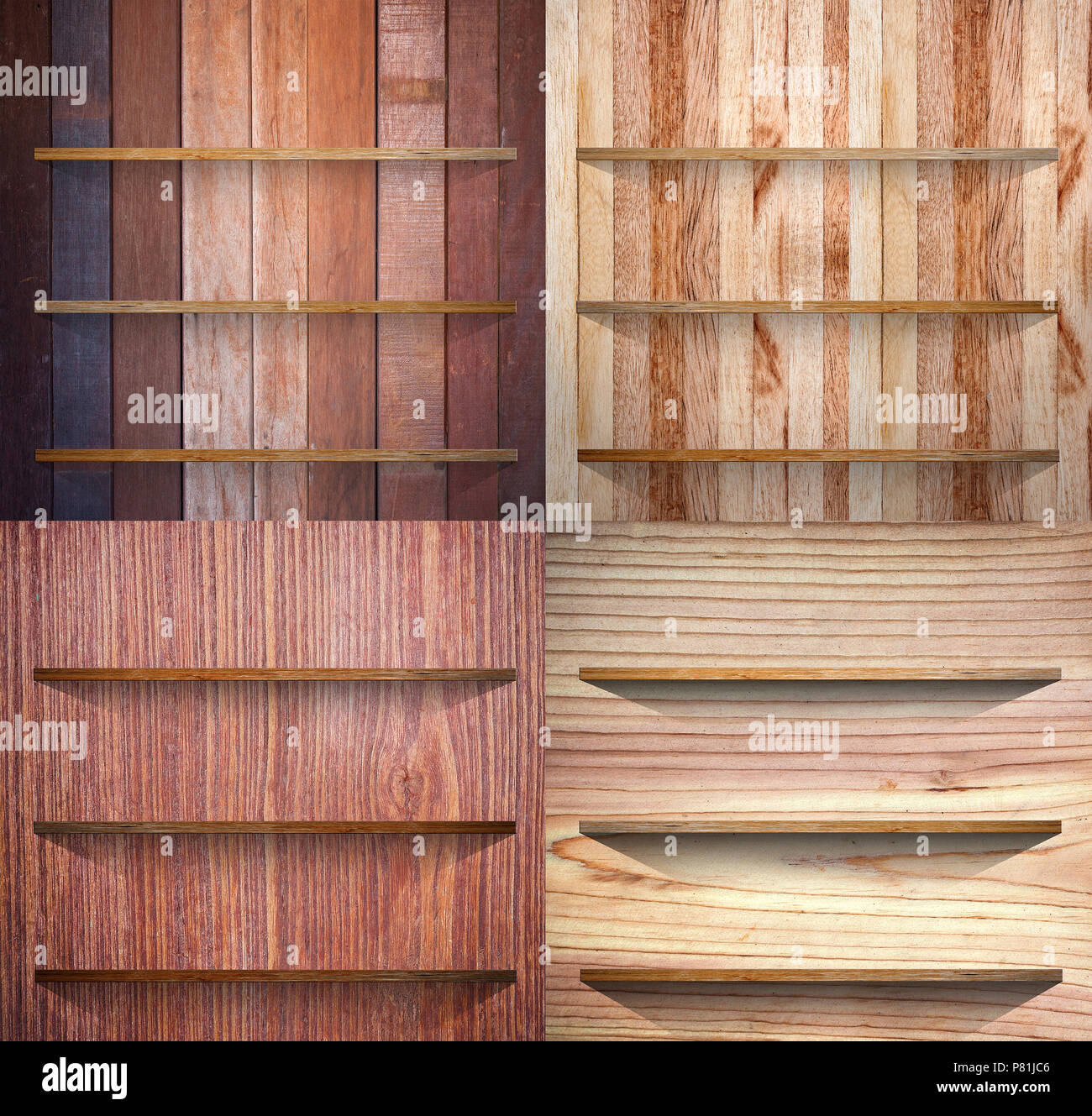 Wooden bookshelf background Collection, Four different bookshelf Stock ...
